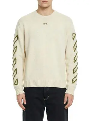 Off-White Cotton Logo Crewneck Pullover - Beige