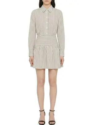 Staud Striped Cotton Blend Mini Shirt Dress - White