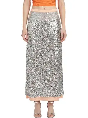 Rabanne Sequin Midi Skirt - Silver