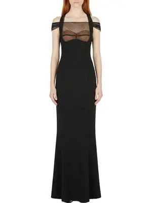 NENSI DOJAKA Long Tulle Bodice Gown - Black
