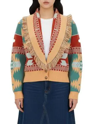 ALANUI Alanui Icon Wool And Cashmere Cardigan With Ethnic Motif And Fringed Hem