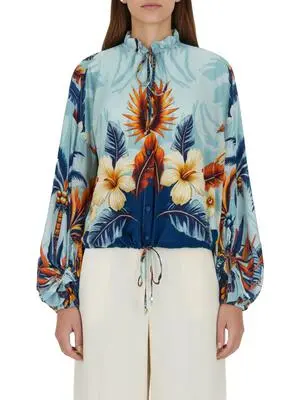 F.R.S FOR RESTLESS SLEEPERS Printed Silk Blouse - Blue