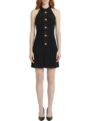 Balmain Balmain Halterneck Pleated Dress Black