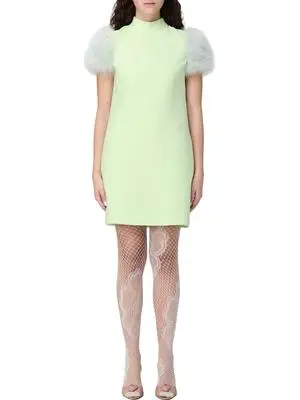 Valentino Garavani High Neck Feathered Sleeve Dress - Green