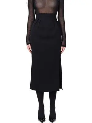 MUGLER Wool Midi Skirt - Black