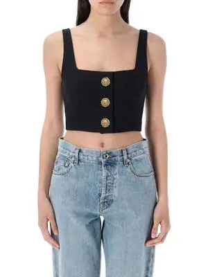 Balmain Cropped Top With Embellished Buttons - Black