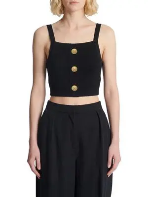 Balmain Cropped Knit Top With Embellished Buttons - Black