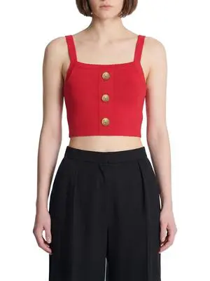 Balmain Cropped Knit Top With Embellished Buttons - Fuchsia