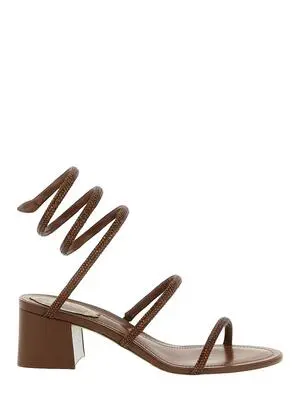 Rene Caovilla Cleo Nappa Leather Sandals With Crystals - Brown