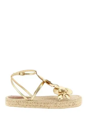 Zimmermann Zimmermann Orchid Laminated Leather Wedge Sandal With Floral Applications Gold