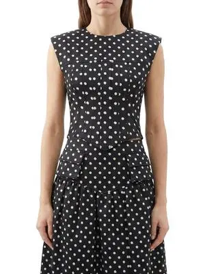 GANNI Sleeveless Polka Dot Top - Black