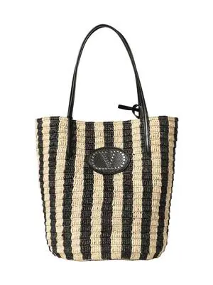 Valentino Garavani Striped Raffia Tote Bag - Natural