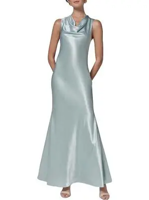 Donna Karan New York Cowl Neck Sleeveless Satin Gown - Dk Mist