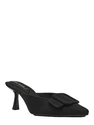 Anne Klein Cassia Buckled Kitten Heel Mules - Black Microsuede