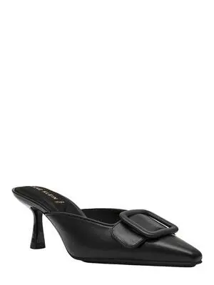 Anne Klein Cassia Buckled Kitten Heel Mules - Black Pu