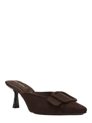 Anne Klein Cassia Buckled Kitten Heel Mules - Chocolate Brown