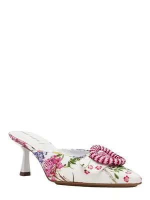 Anne Klein Cassia Buckled Kitten Heel Mules - White Floral