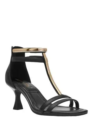 Anne Klein Juliet T-Strap Sandals Black Smooth