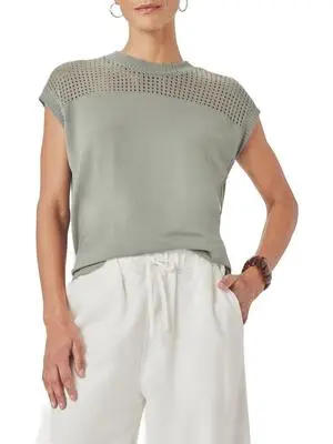 Splendid Pointelle Cap-sleeve T-shirt - Eucalyptus Green