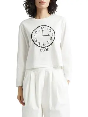 BODE Cross Stitch Clock Long Sleeve T-shirt - Cream