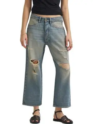 LEEM Ripped Crop Loose Fit Jeans - Western Blues Dx