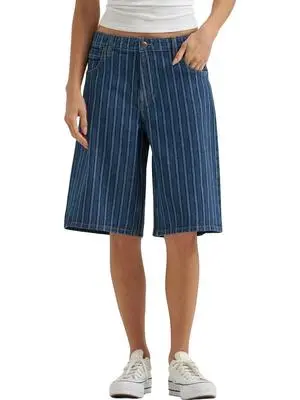 LEEM Stripe Mid-rise Denim Shorts - Sonic Speed