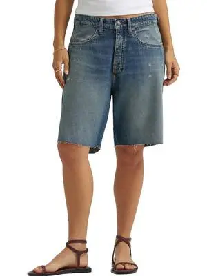 LEEM Darted Slouch Distressed Denim Bermuda Shorts - Heavy Rainfall