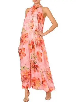 ADRIANNA PAPELL Printed Halter Trapeze Gown