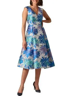 Adrianna Papell Jacquard Sleeveless Midi Dress - Blue Multi