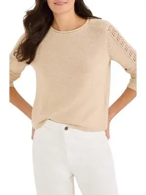 NIC+ZOE Crochet Sleeve Sweater - Latte