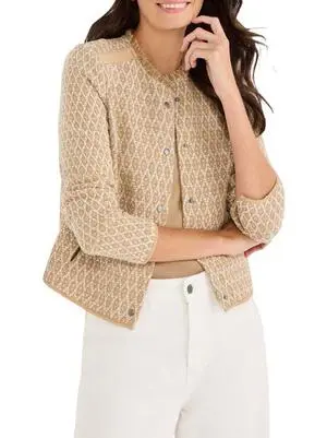 NIC+ZOE Brocade Jacquard Fringe Jacket - Neutral Multi