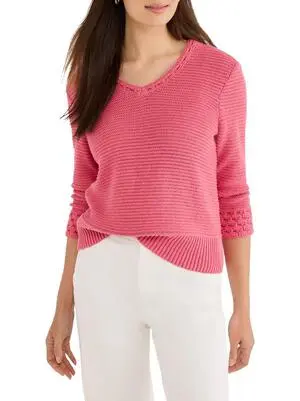 NIC+ZOE Edged Pop Stitch Sweater Raspberry