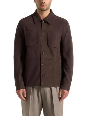 Manière De Voir Thomas Suede Long Sleeve Shirt - Brown