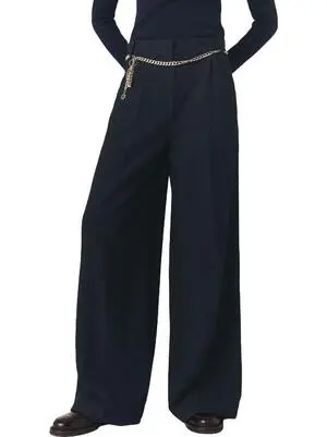 Maje Wide-leg Tweed Trousers - Navy