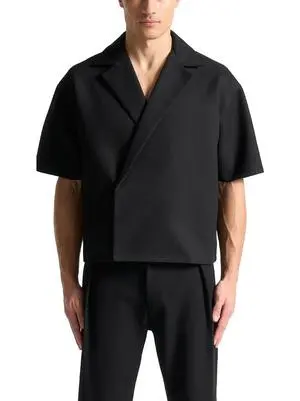 Manière De Voir Abel Boxy Twill Double Breasted Shirt - Black