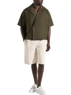 Manière De Voir Abel Boxy Twill Double Breasted Shirt Olive