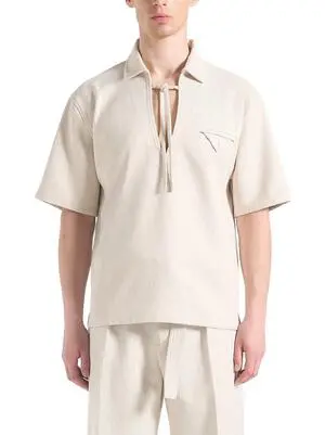 Manière De Voir Norbert Open Collar Textured Drawstring Shirt - Cream