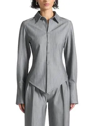 Manière De Voir Sonia Pinstripe Angled Shirt - Grey