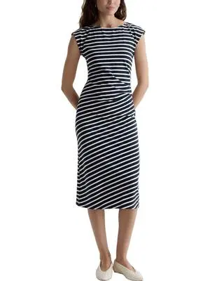 Ag Ruched Stripe T-shirt Midi Dress - Pacific Navy/powder