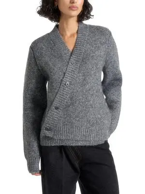 Manière De Voir Dani Asymmetric Brushed Wool Knit Cardigan - Grey