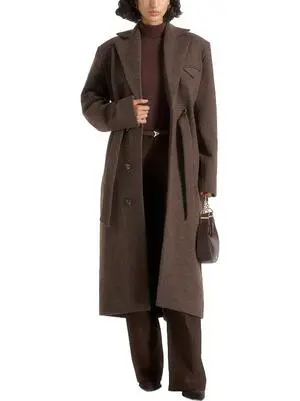 Manière De Voir Wool Longline Belted Coat - Brown
