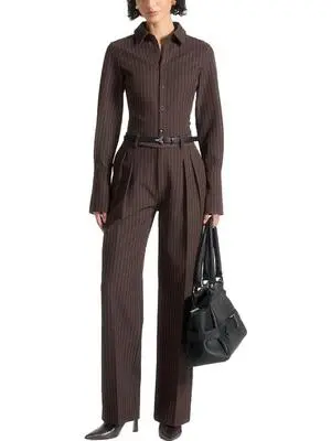 Manière De Voir Pinstripe Twin Pleat Tailored Trousers - Brown