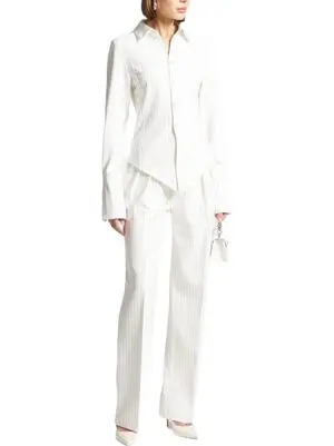 Manière De Voir Pinstripe Twin Pleat Tailored Trousers - White