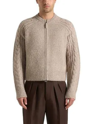 Manière De Voir Gaby Speckled Cable Knit Zip Cardigan - Taupe