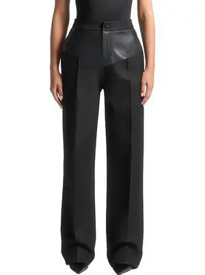 Manière De Voir Leather Panel Tailored Trousers - Black