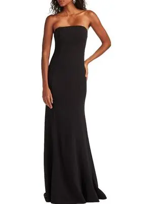 Tadashi Shoji Crepe Taffeta Strapless Gown With Bow - Black/ivory