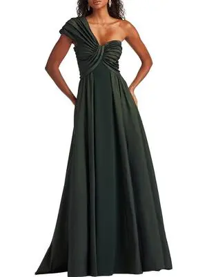 Tadashi Shoji One-shoulder Taffeta Gown - Dark Forest