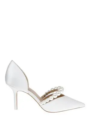 HARLO Emma Bridal D'orsay Heels With Pearl Strap - Soft White Satin