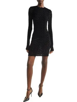 Balmain Monogram Jacquard Devoré Velvet Minidress - Black/black