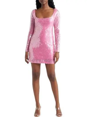 JUMP APPAREL Sequin Open Back Long Sleeve Cocktail Mini Dress - Pink